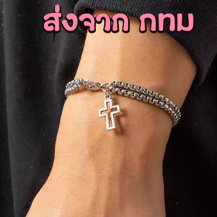 ข้อมือสไตล์เกาหลี สร้อยข้อมือจี้ไม้กางเขน สร้อยข้อมือฮิปฮอป พังค์ B94 ...