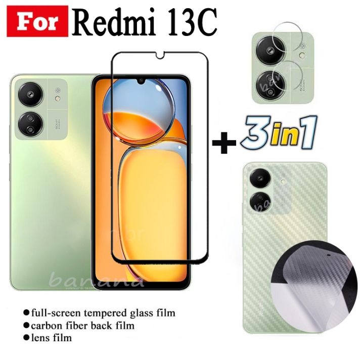 3 IN 1 Redmi 13C Tempered Glass Full Cover Film for Redmi13C Camera Lens Glass Screen Protector ...