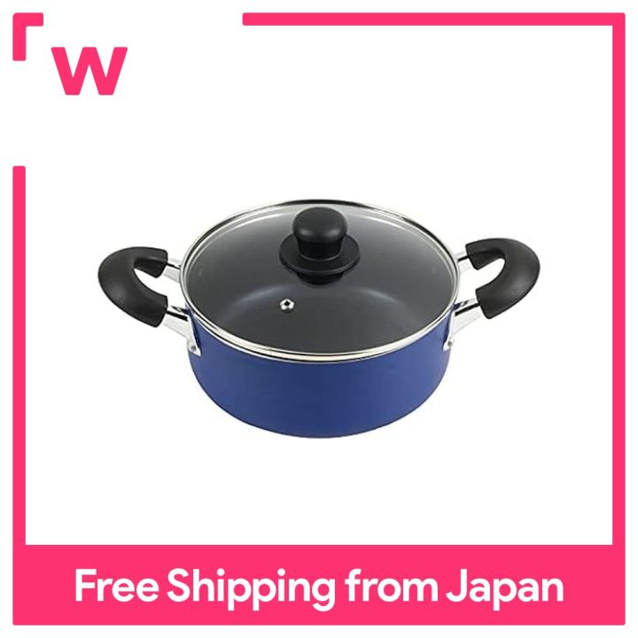 Double-handled pan 20cm with glass lid Blue diamond coat IH compatible ...