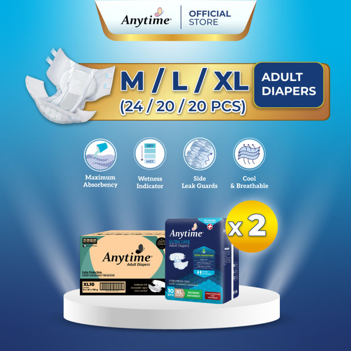 Anytime Adult Diaper Double Value Pack Carton Size M/L/XL (Adhesive ...