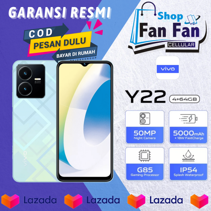 vivo Y22 RAM 4GB+1GB Extended, ROM 64GBHelio G85, 50MP Camera, Splash Waterproof, 5000mAh ...