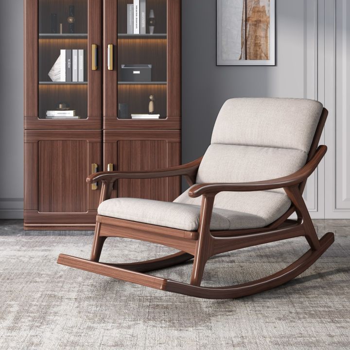 New Chinese solid wood rocking chair Walnut Nordic single chair adult ...
