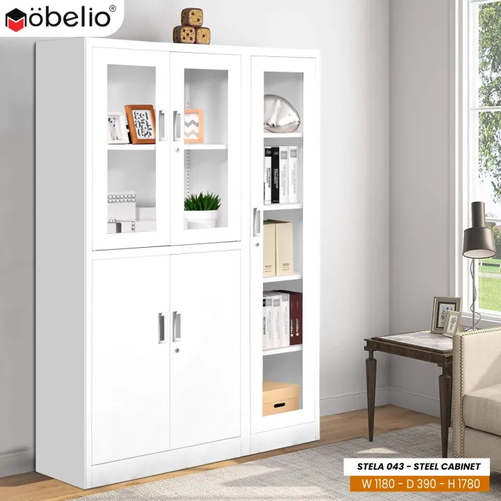 MOBELIO - Kabinet Lemari Dokumen Besi Kaca & Rak Putih - ST 043 ...