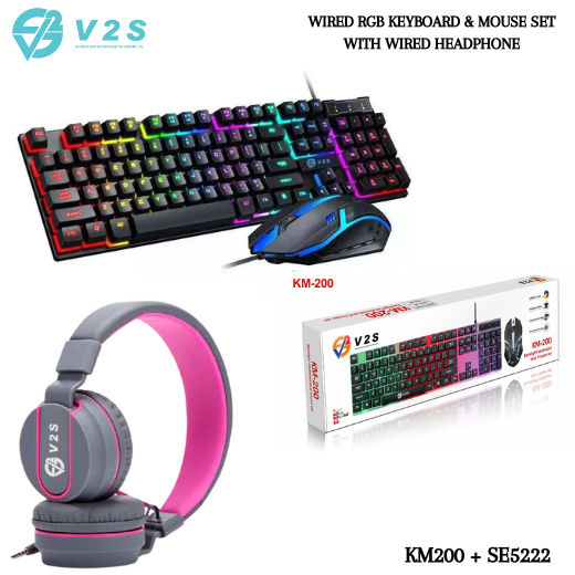V2S RGB Wired Gaming Keyboard&Mouse Set With 3.5mm Jack Wired Headphone ...