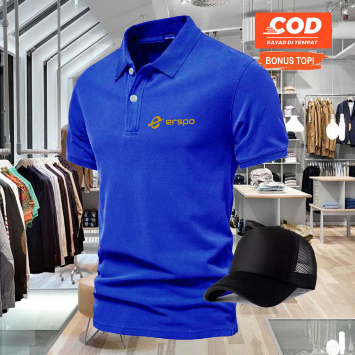 PROMO COD gratis topi..Kaos kerah polo shirt Logo erspo Text gold keren ...