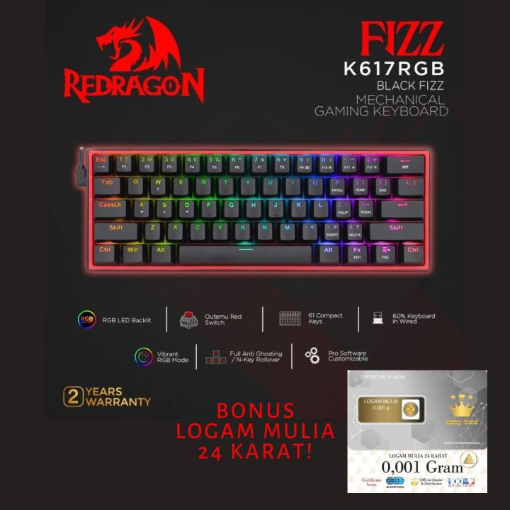Redragon / Reddragon K617 RGB / K617RGB 60% FIZZ Mechanical Keyboard ...