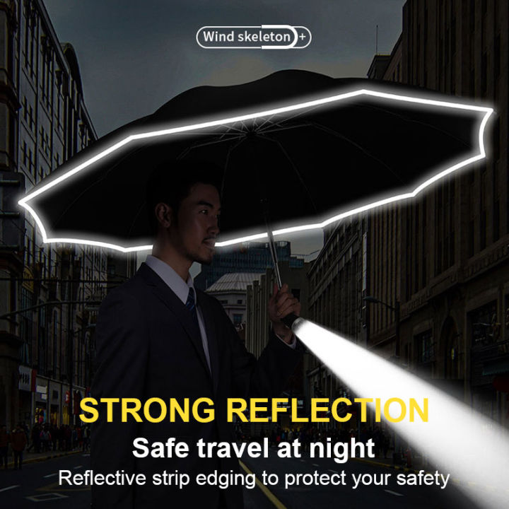 Windproof Automatic Umbrella With LED Flashlight Reflective Stripe ...
