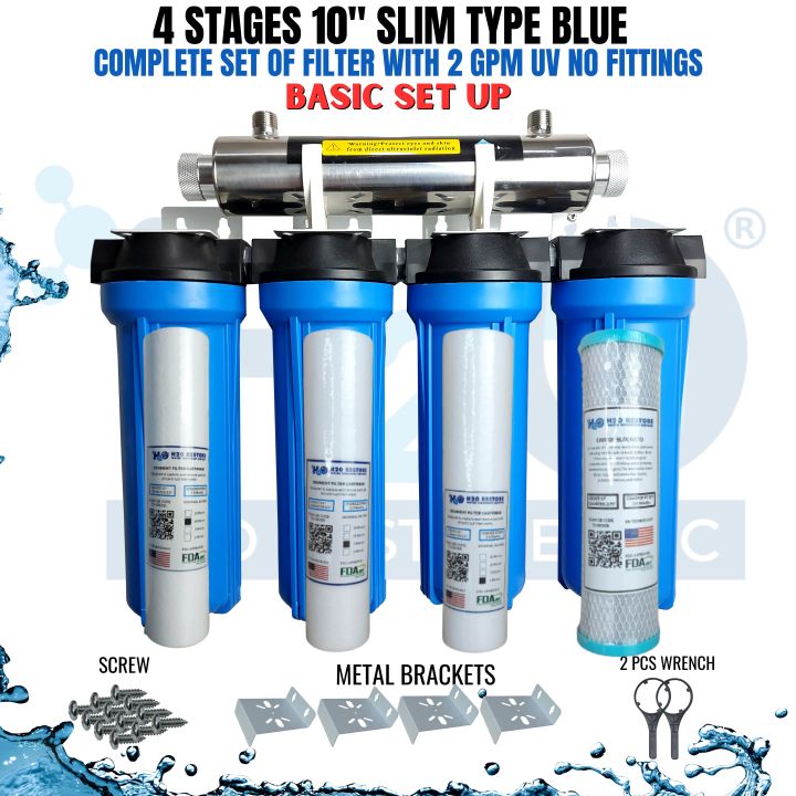 Water Purifier 4 Stages 10" Slim with 2 gpm UVLight Complete H2O ...