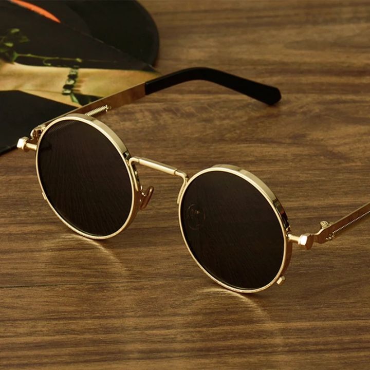 Classic Retro Steampunk Style Round Sunglasses for Men Women Punk Round ...