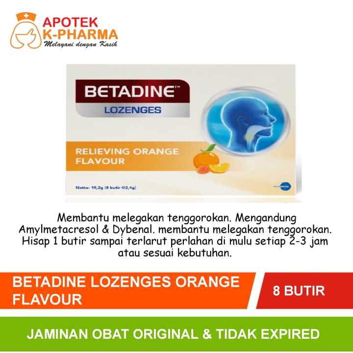 Betadine Lozenges Rasa Orange Flavour Isi 8 Butir Obat Original ...