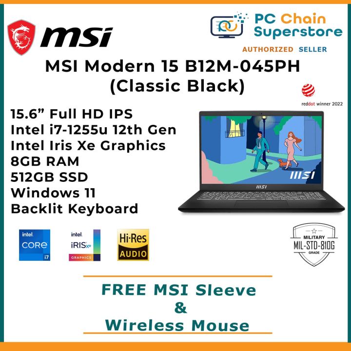 MSI Modern 15 B12M-045PH Premium Ultrabook Laptop (Classic Black) - 15. ...