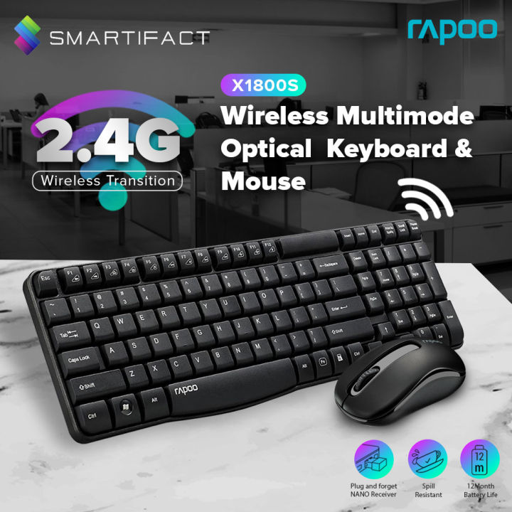 Rapoo X1800S Wireless Keyboard & Mouse Set Optical 2.4G 108 Keys 1000 Dpi 10M Transmision Fn ...
