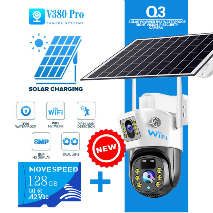 V380 Pro Cctv Camera 4G/WIFI 8MP Dual lens HD Solar cctv wireless outdoor waterproof PTZ CCTV ...