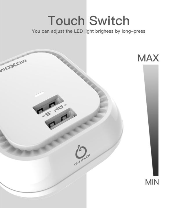 Moxom Dual USB Port 2.4A Fast Charging Led Touch Lamp Charger Adapter ...