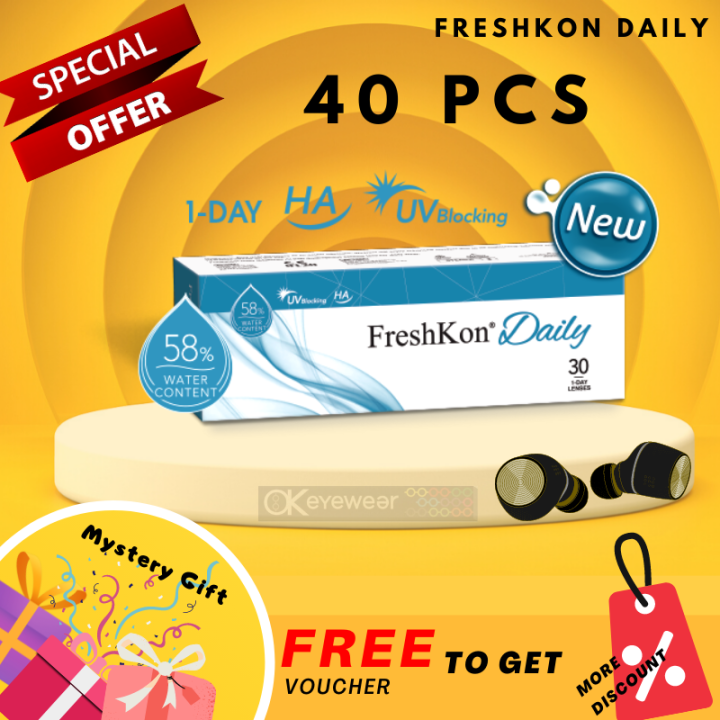 Freshkon Daily Disposable 1 Day (40 pcs) Contact Lenses - Power (-0.50 ...