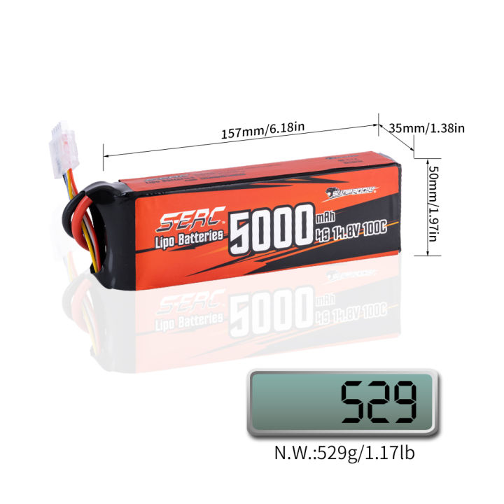 แบตเตอรี่ลิโพ Lipo Battery 4S (4เซล) 14.8V 5000mah 100C EC5 ใช้กับ ...