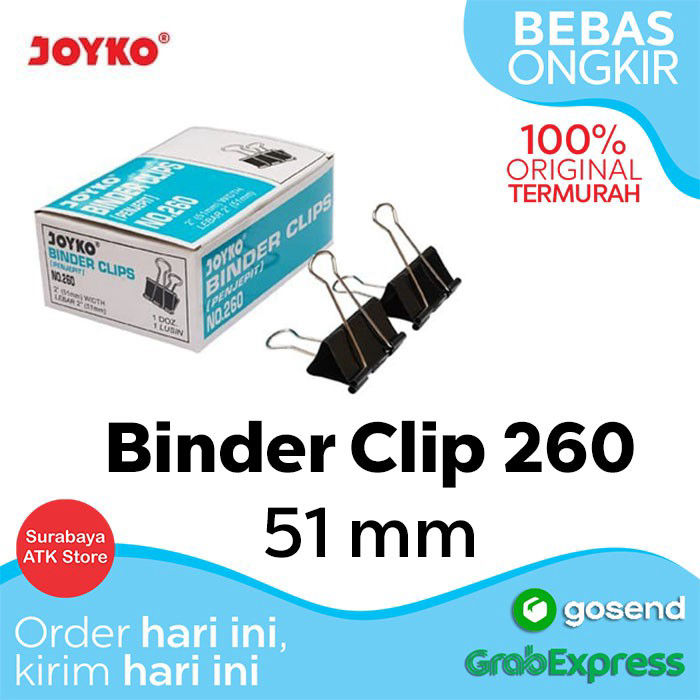 Binder Clip JOYKO 260 1 BOX 12 PCS Klip Penjepit Kertas Paper Clip ...