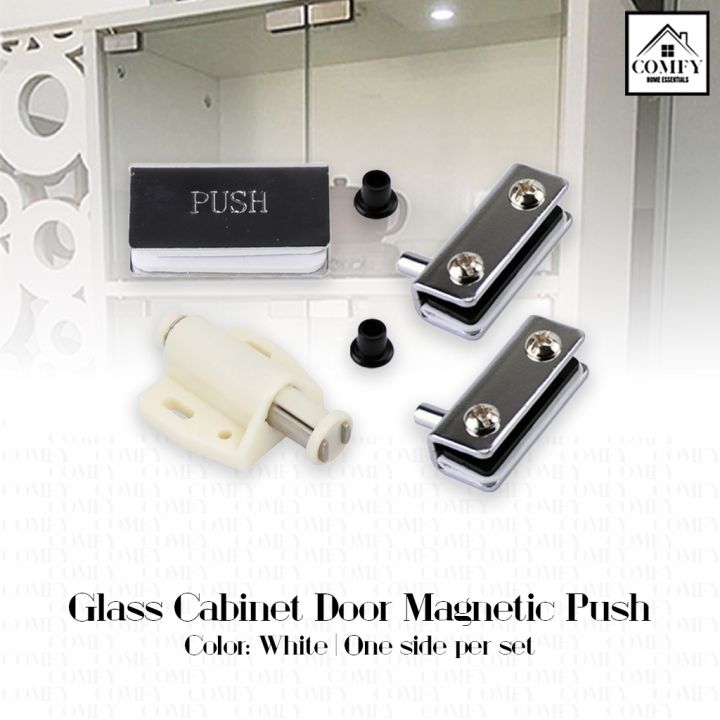 (PER SET) Magnetic Glass Hinges Single Push To Open Glass Cabinet Door ...