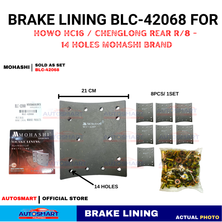 BRAKE LINING BLC-42068 FOR Howo HC16 / Chenglong Rear R/8 - 14 Holes ...