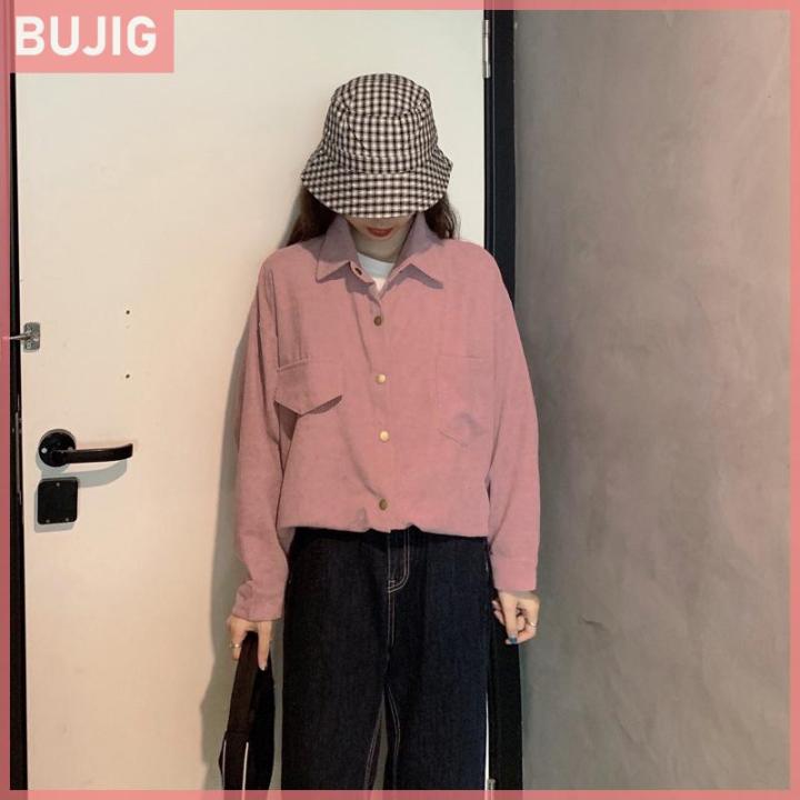 BUJIG เสื้อผู้หญิงผ้าลูกฟูกมีกระดุมแขนยาว, เสื้อแจ็คเก็ตคาร์ดิแกนมี ...