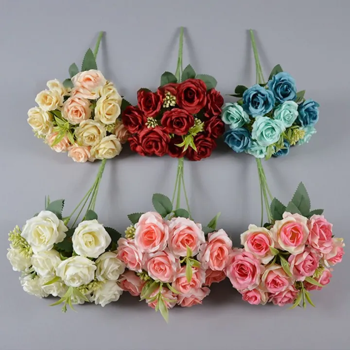 TONG Lụa Bó hoa hồng nhân tạo 31cm 10 đầu Hoa giả Thực tế 6 màu Trang ...