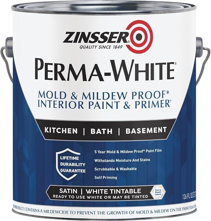 Zinsser PERMA WHITE INTERIOR PAINT Mold And Mildew-Proof 1 gallon ...