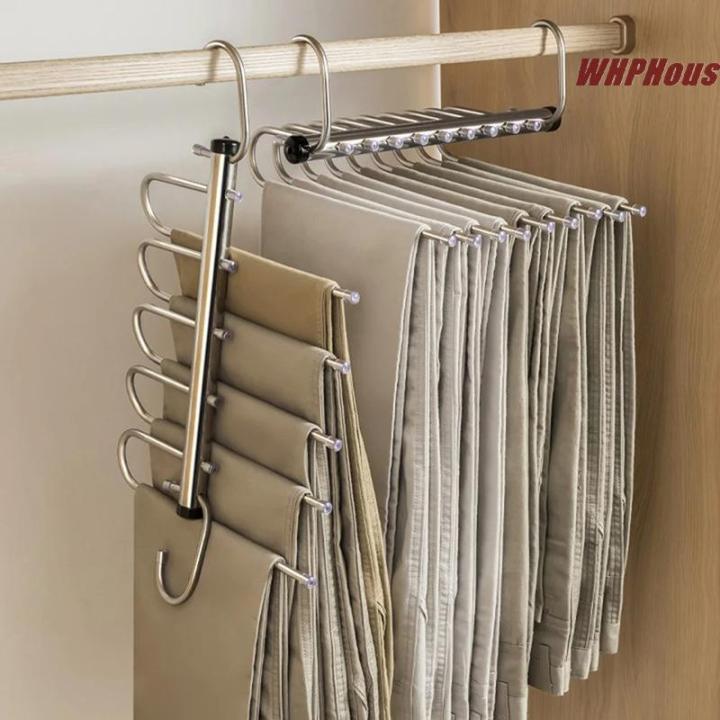 TX🏮💓💛 Folding Magic Pants Hangers 5 9layers Stainless Steel Space ...