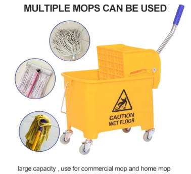 Yellow Mopping Pail With Wringer Trolley 20L / Mop Cart / Industrial ...