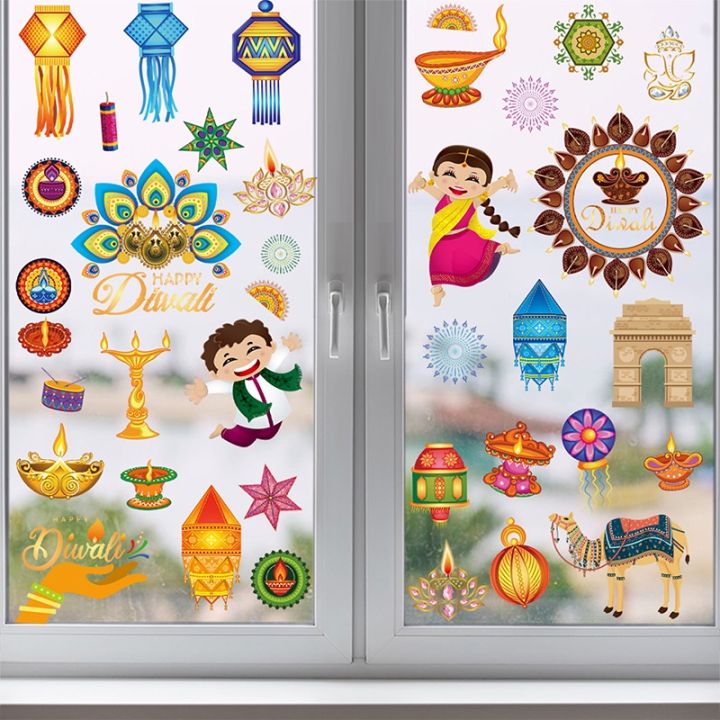 9pcs/set Deepavali Decoration Items Window Glass Decorate Sticker Happy ...