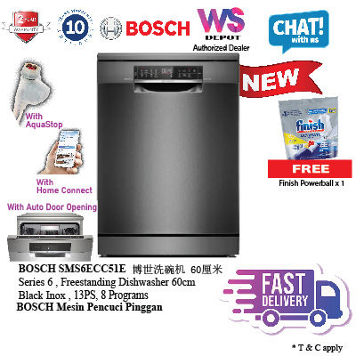 Bosch SMS6ECC51E Series 6 Freestanding Dishwasher 60cm Black Inox ...