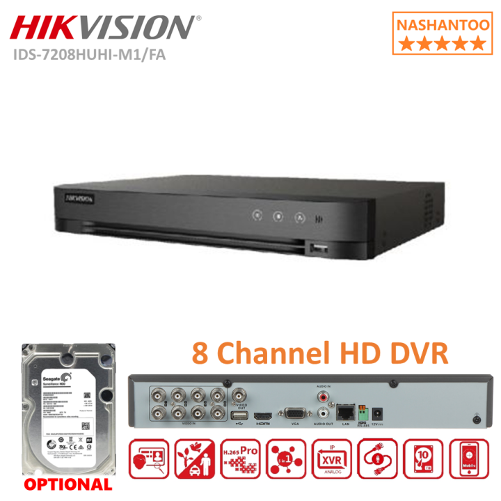 HIKVISION iDS-7208HUHI-M1/FA 8CH 8MP H.265 RJ485 Turbo HD DVR, 5in1 ...