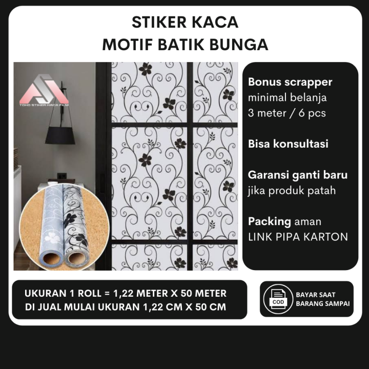 Sticker Stiker Kaca Film Motif Batik Bunga Jendela Cermin Kacafilm ...