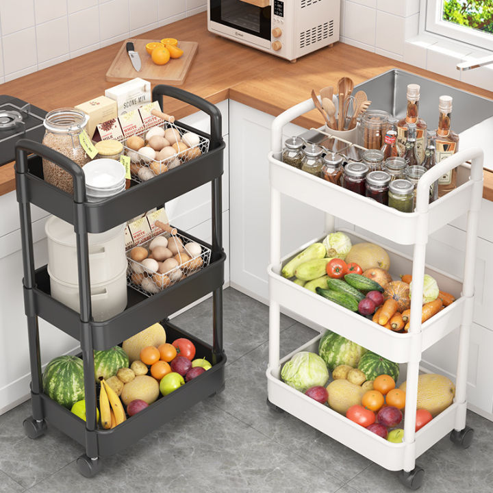 3/4/5 Tier Trolley Home Kitchen Storage Organizer Handle Basket Trolley ...