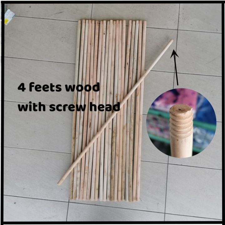 4ft Wooden Broom Stick With Screw Head/4 Kaki Batang Kayu Penyapu Mop ...