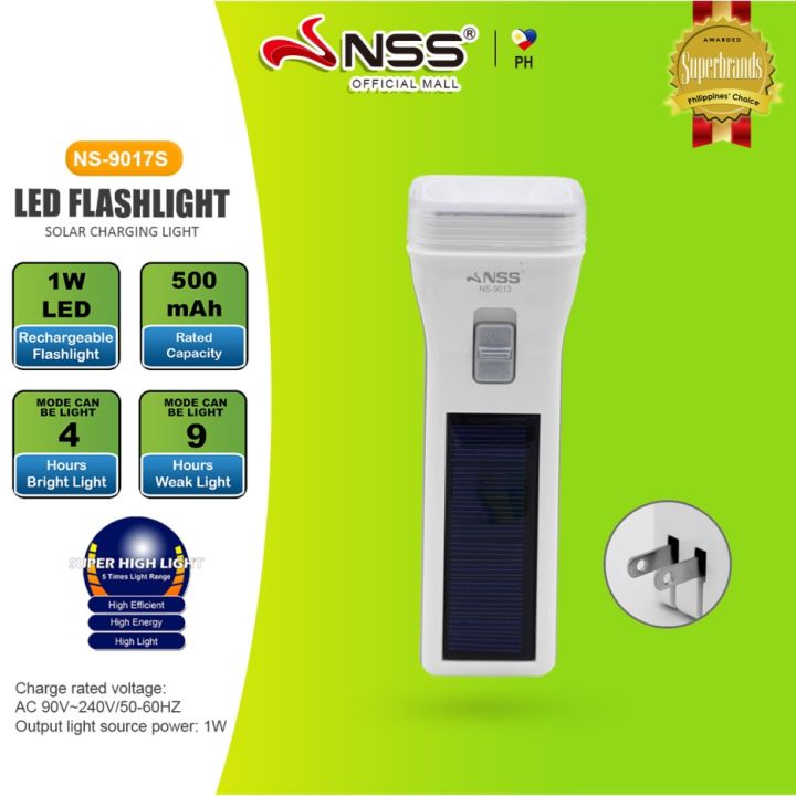 Nss solar Rechargeable Flashlight flash light built-in plug LED ...