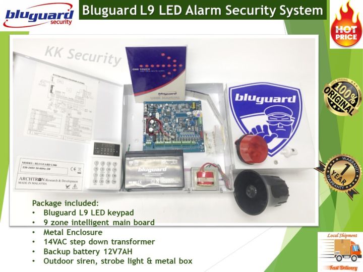 Bluguard Brand L9-LED 9 Zone Security Home Alarm System Package - Wired Alarm System (FullSet ...