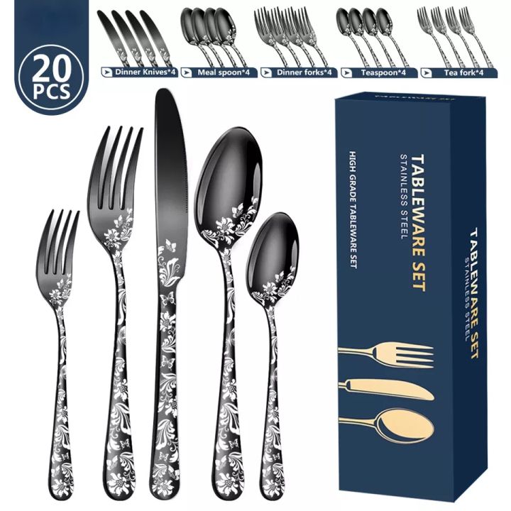 Dinnerware Set Luxury Cutlery Steel Set Quality 20Pcs Tableware Knives ...