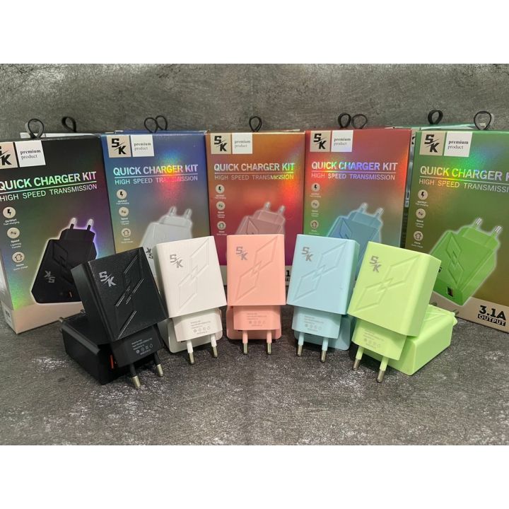 QTOP Charger 3.1A Macaron 18W Quick Travel Charger Colokan Micro USB ...