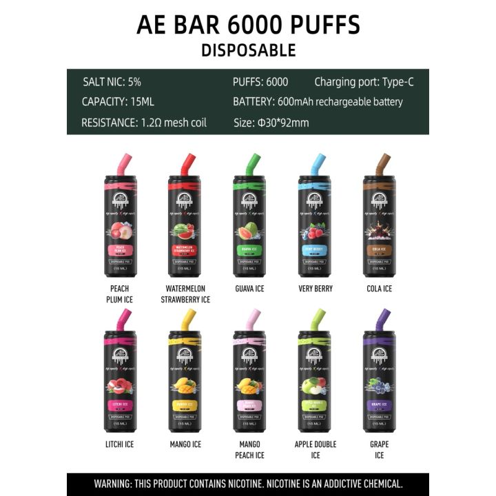 AE BAR 6000 Puffs Disposable and Rechargeable Pod | Lazada PH