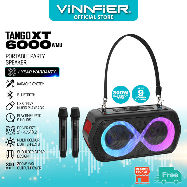 VINNFIER TANGO XT6000 WMU 300W Output Power Portable Party Speaker with 2 UHF Wireless ...