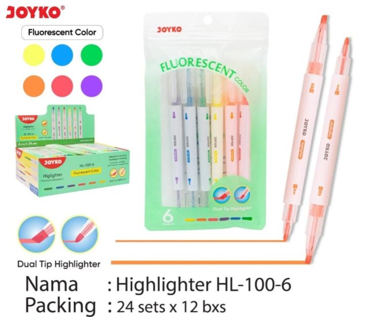 Highlighter Joyko HL-100-6 Sachet Soft Tip HL1006 | Lazada Indonesia