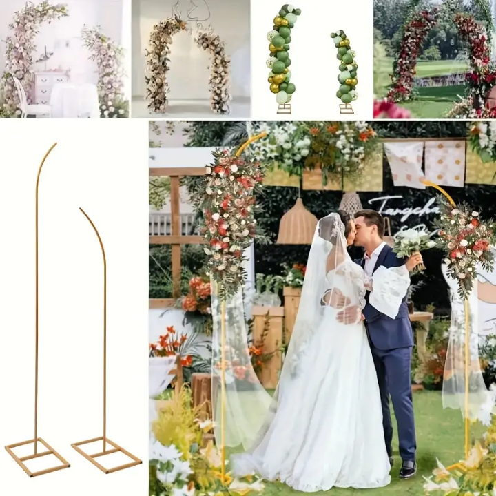 Metal Balloon Arch Backdrop Stand, Golden Curved Top Wedding Arch ...