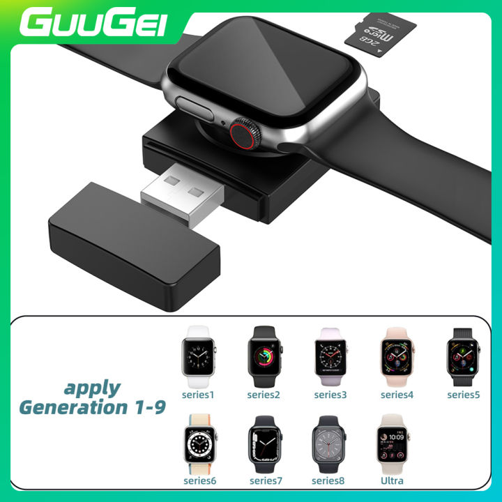 GUUGEI 2 in 1 Portable Magnetic Apple Watch Charger For Apple Watch USB Charging Dock With TF ...