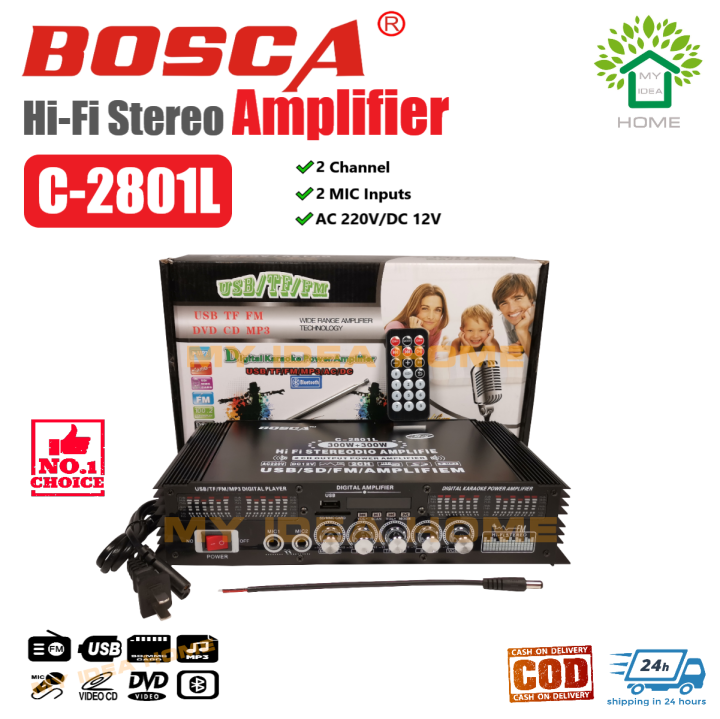 BOSCA AMPLIFIER 300W+300W Digital Karaoke Amplifier Mic Input and ...