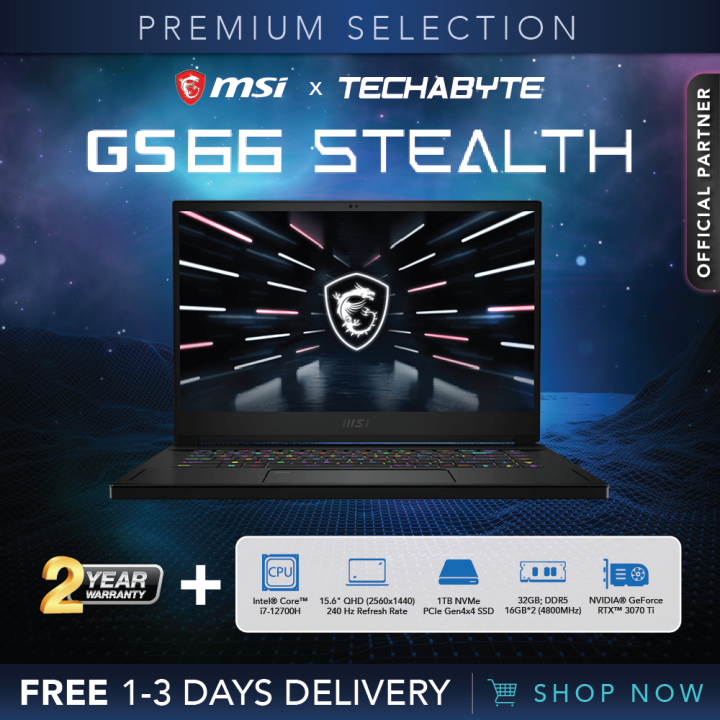 MSI Stealth GS66 12UGS | 15.6" QHD | i7-12700H | RTX 3070Ti | 32GB ...
