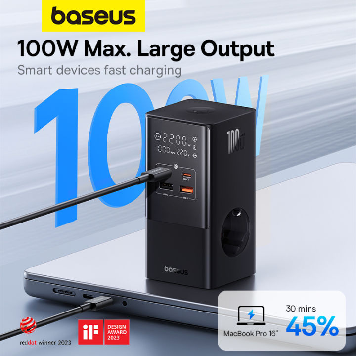 Baseus 100W 250V Wall Charger Power Strip Charging Station with Dual ...