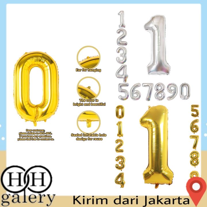 Balon Foil Gold Silver 40Cm Balon Pesta Ulang Tahun Balon Angka Satuan ...