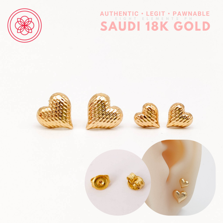 COD PAWNABLE Original 18k Earrings Legit Real Saudi Gold Frosted Heart ...