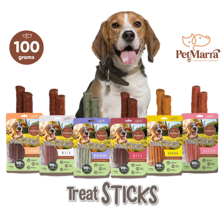 PetMarra Treat Sticks Dog Treats Bacon Beef Lamb Banana Milk Blueberry ...