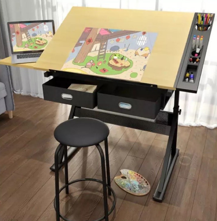 Drafting table with stool drawers and side table by Artist Loft | Lazada PH